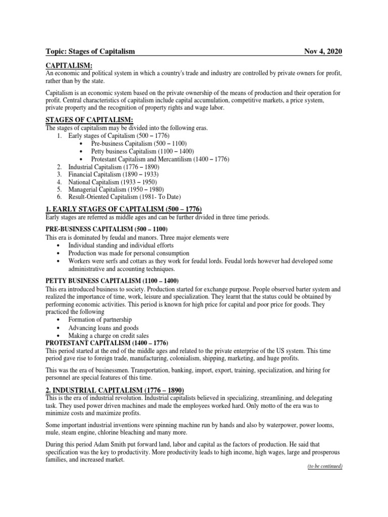 MGT 4 - Stages of Capitalism | PDF | Capitalism | Labour Economics