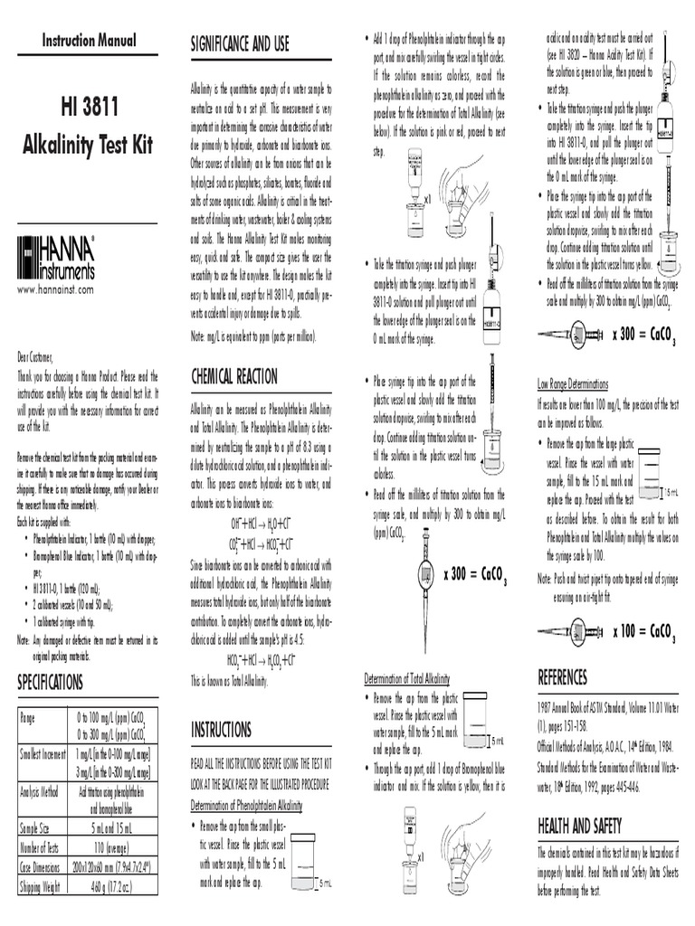 HI 3811 Alkalinity Test Kit: Significance and Use | PDF | Alkalinity ...