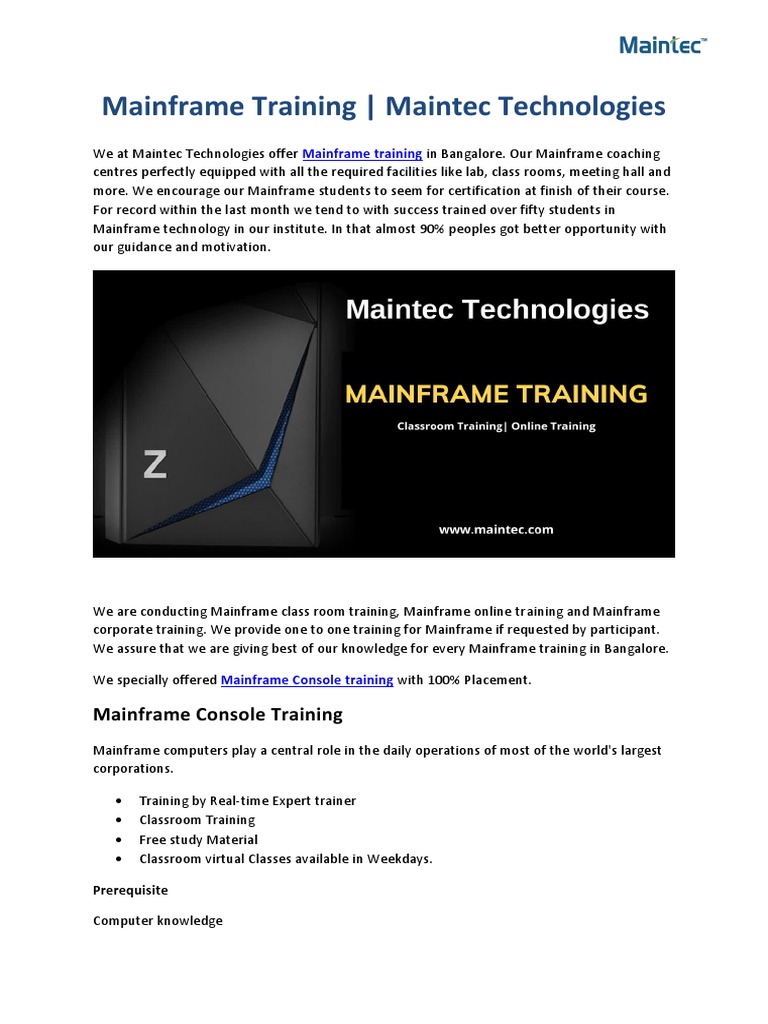 Mainframe Training in Bangalore | PDF