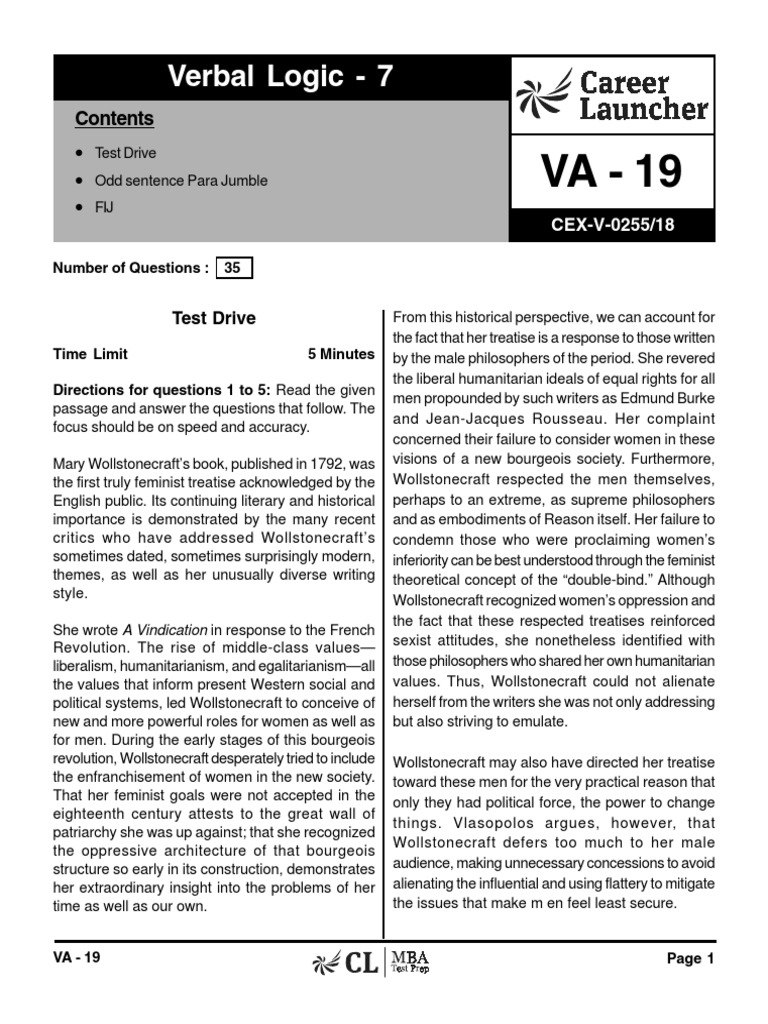 VA-19 VL 7 With Solutions | PDF | Mary Wollstonecraft | Feminism