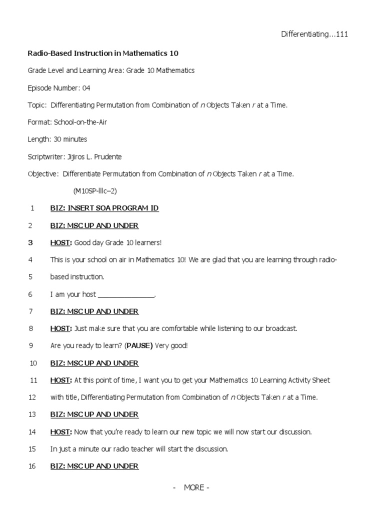 Rbi Math-10 q3 Week-4 Jijiros-Prudente | PDF | Permutation | Question