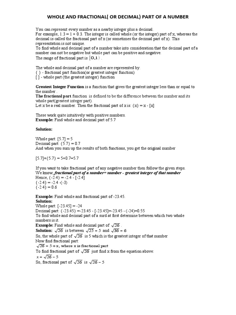 Whole & Fractional Parts Explained | PDF