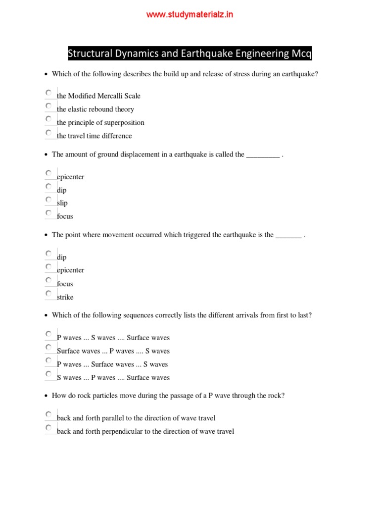Earthquake Engineering Quiz | PDF | Earthquakes | Fault (Geology)