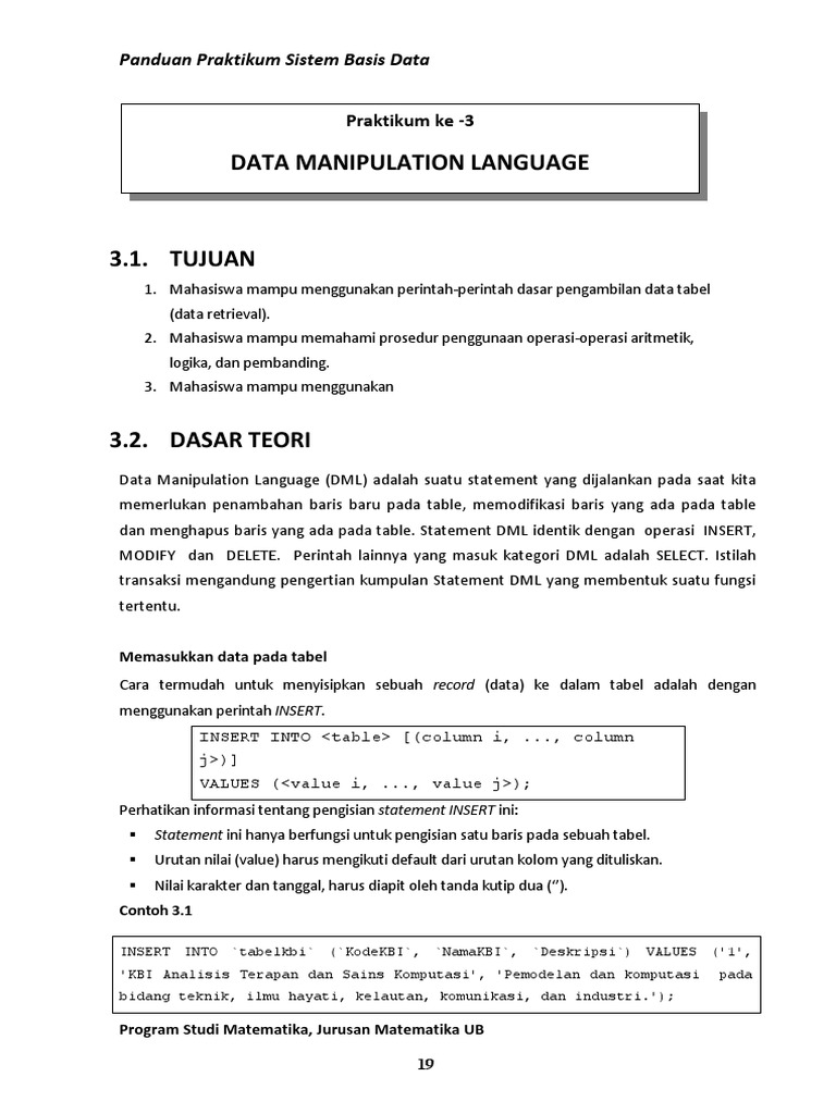 Data Manipulation Language: Panduan Praktikum Sistem Basis Data | PDF