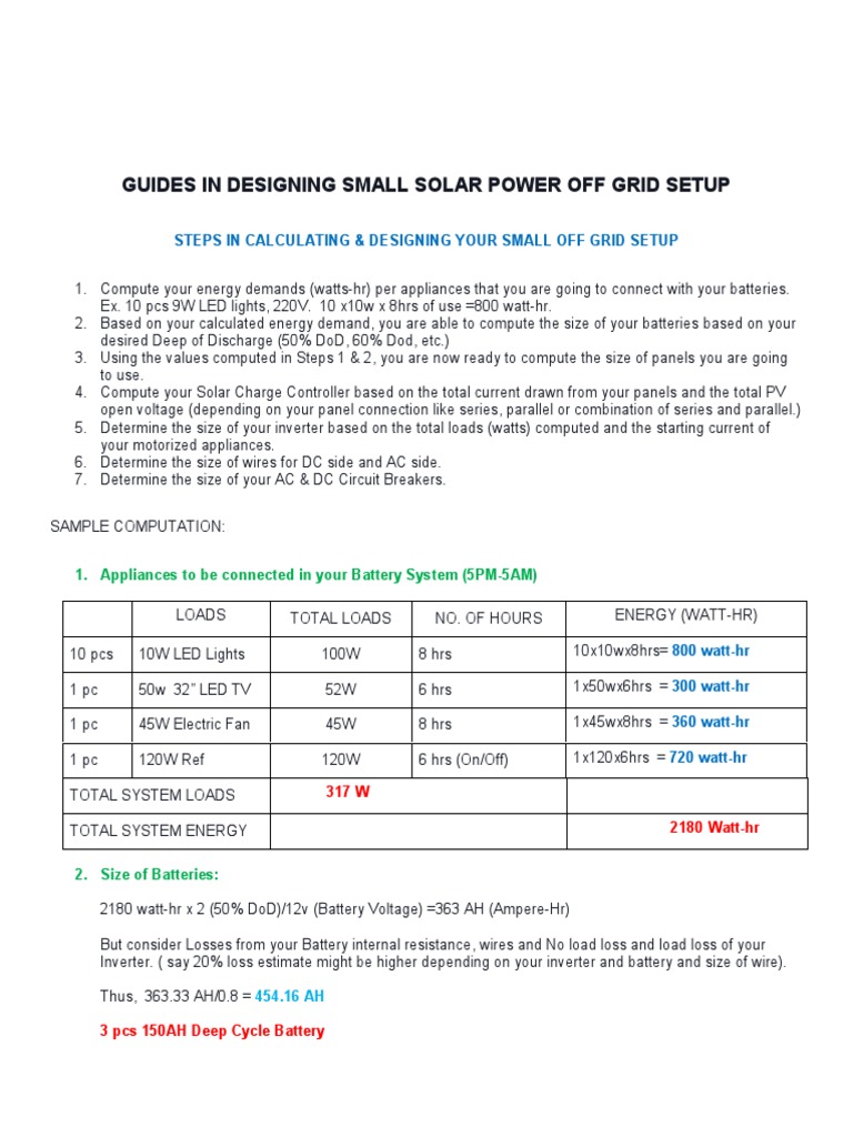 Guide in Designing Solar Off Grid Set Up | PDF | Power Inverter | Solar ...