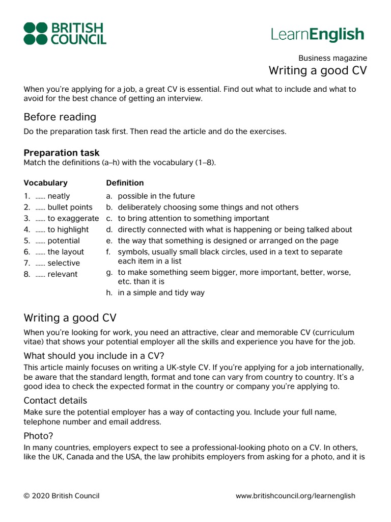 LearnEnglish Business Magazine Writing Good CV | PDF | Graphic Design ...
