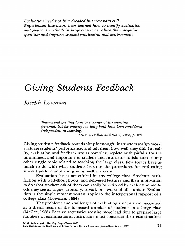 Giving Effective Feedback in Large College Classrooms: Strategies for ...