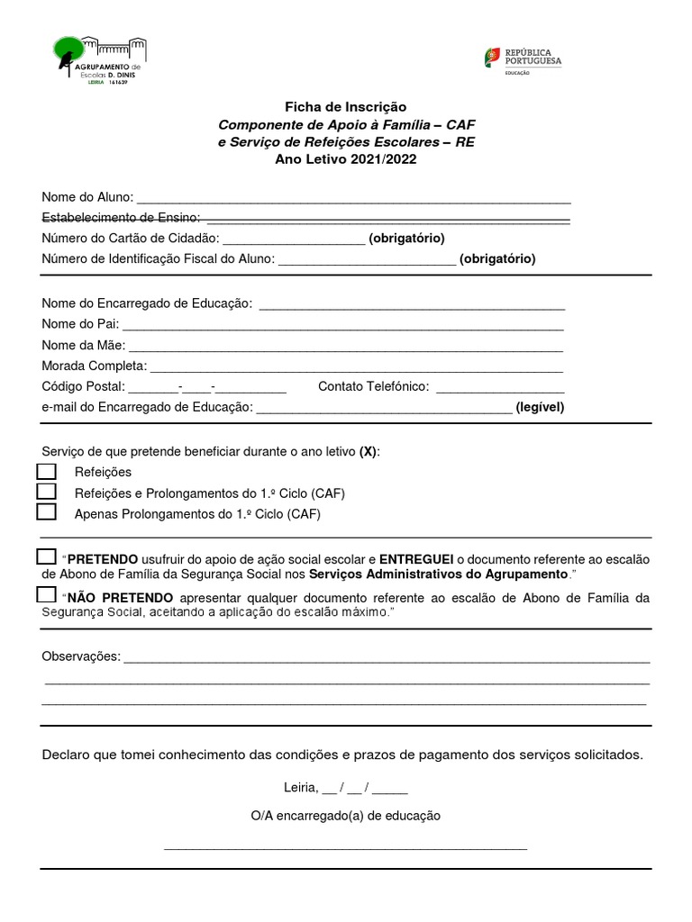 Inscricao CAF-1oCICLO | PDF