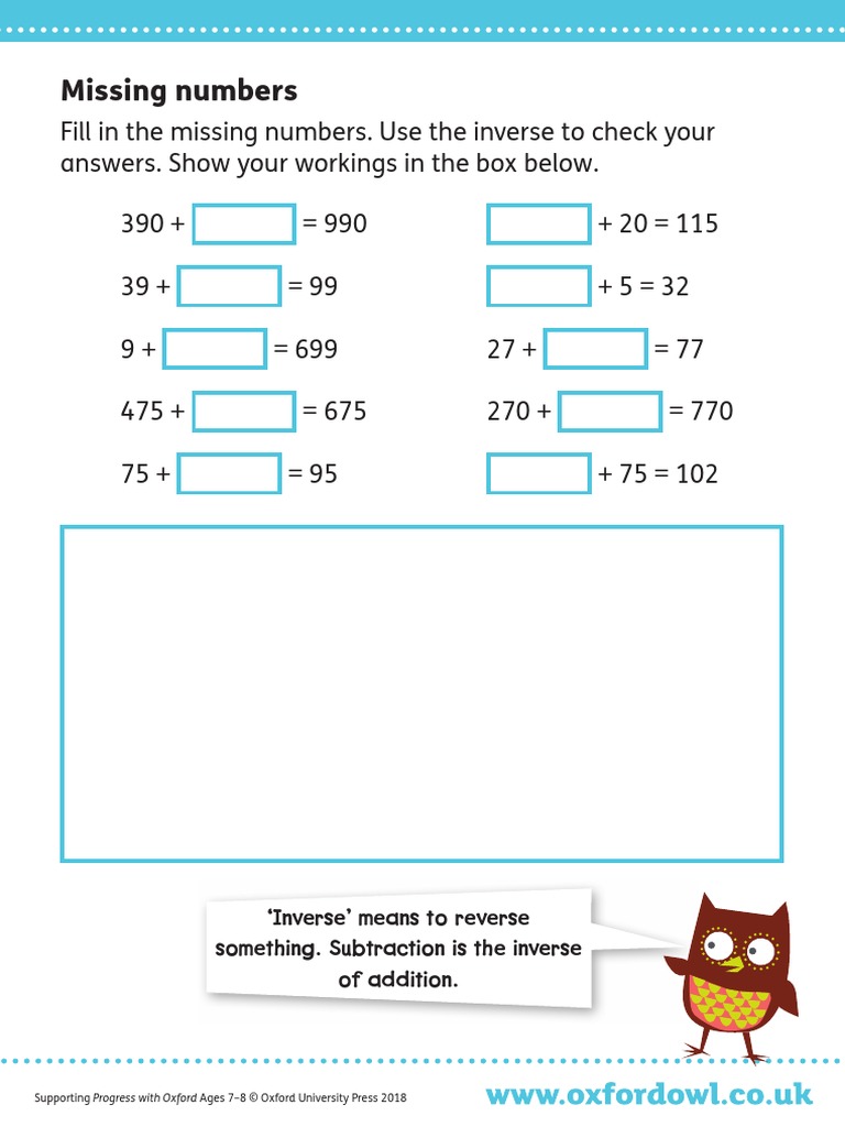Missing Numbers: Inverse' Means To Reverse Something. Subtraction Is ...