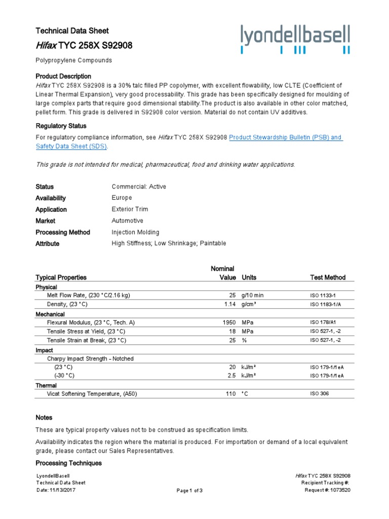 Hifax: TYC 258X S92908 | PDF | Thermal Expansion | Food And Drug ...