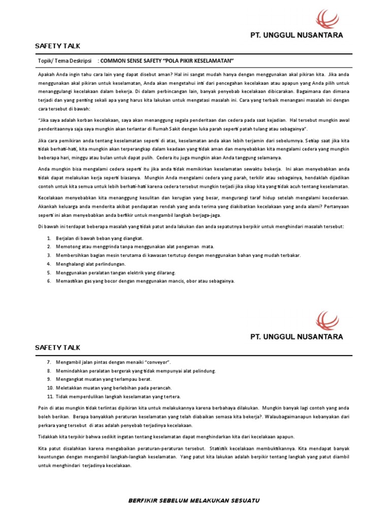 Common Sense Safety "Pola Pikir Keselamatan" | PDF