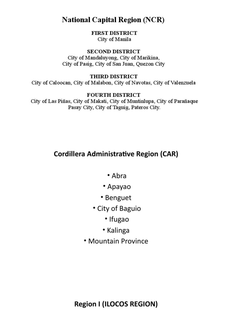 National Capital Region (NCR) : First District Second District | PDF ...