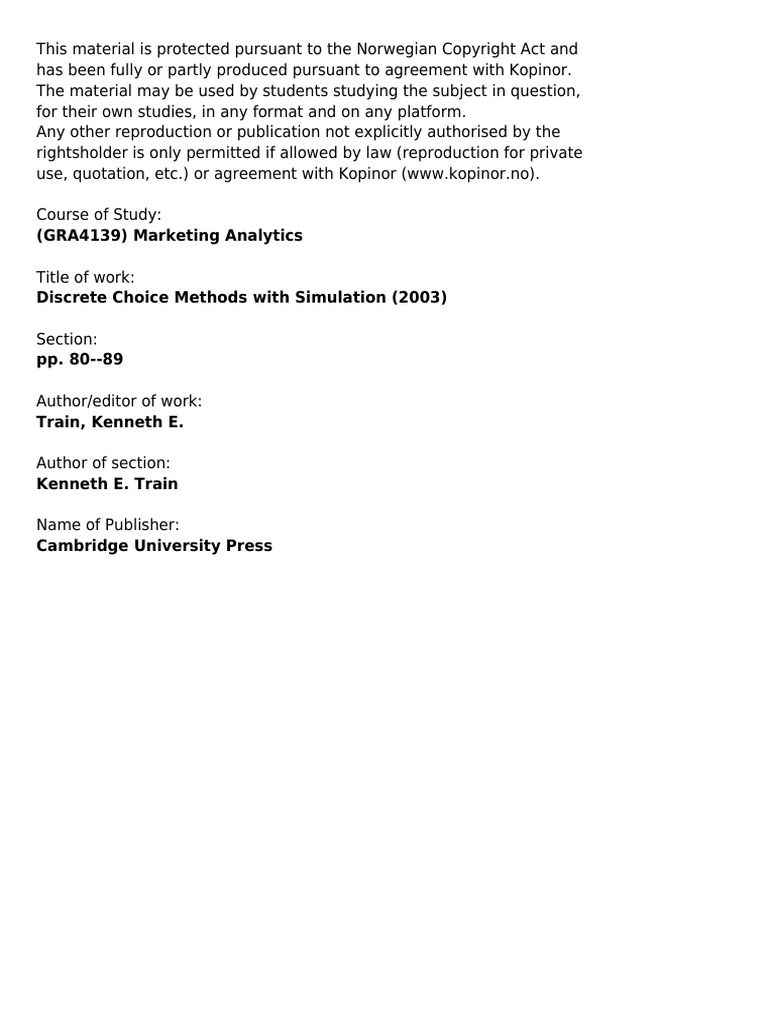 Train Kenneth E-Discrete Choice Methods With Simulation-Pp80-89 | PDF | Orthography | Latin Script