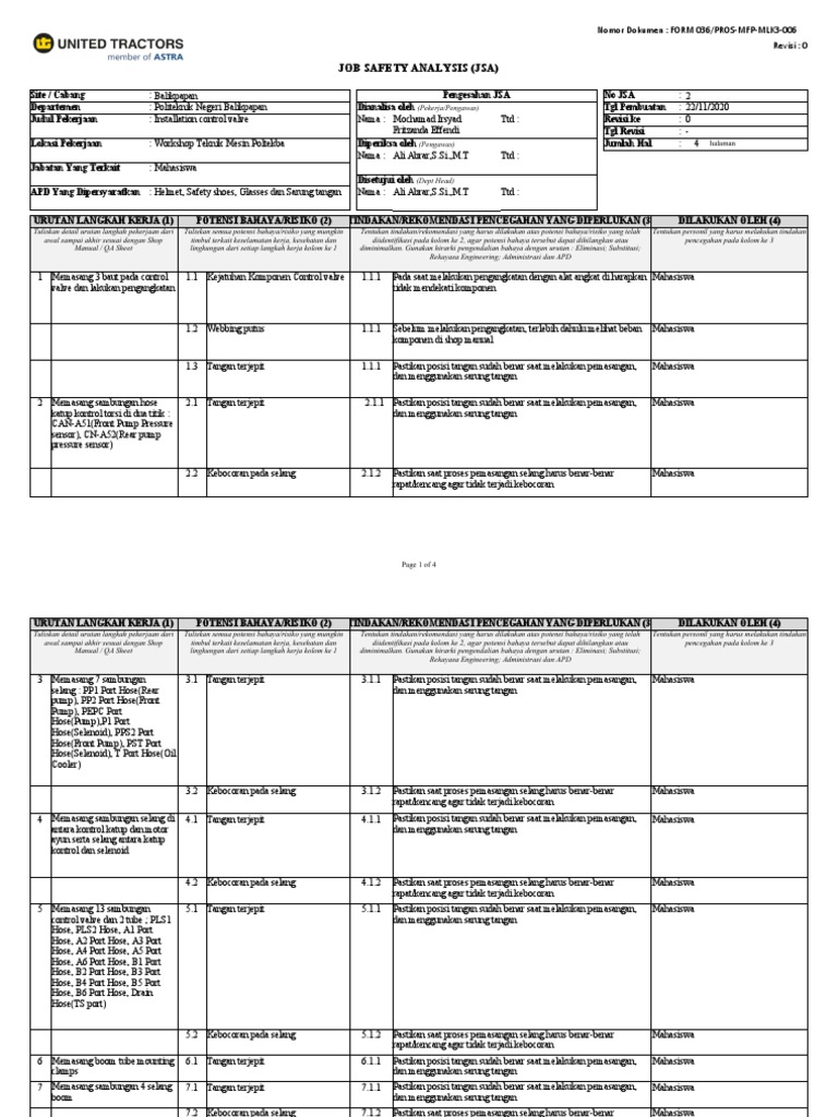 JSA Installation Control Valve | PDF