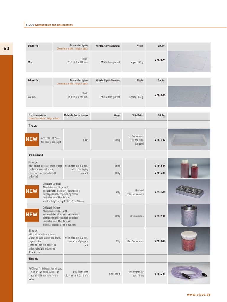 SICCO Desiccator Accessories Overview | PDF | Chemistry | Materials