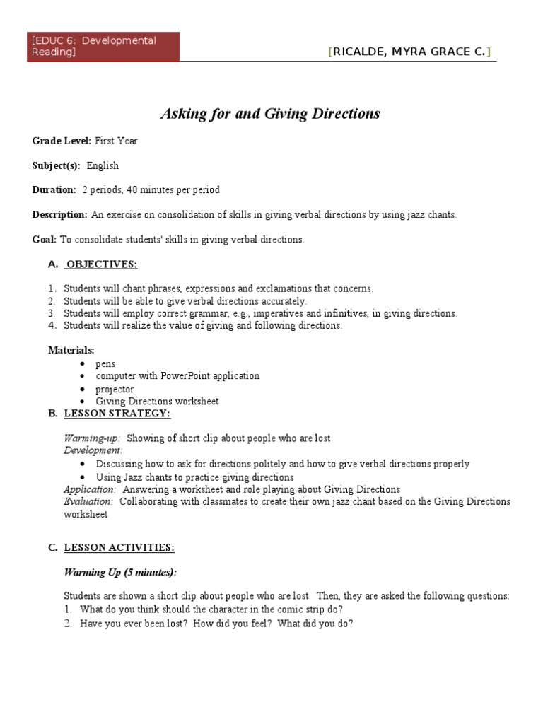 Jazz Chant Lesson Plan | PDF | Learning | Cognition