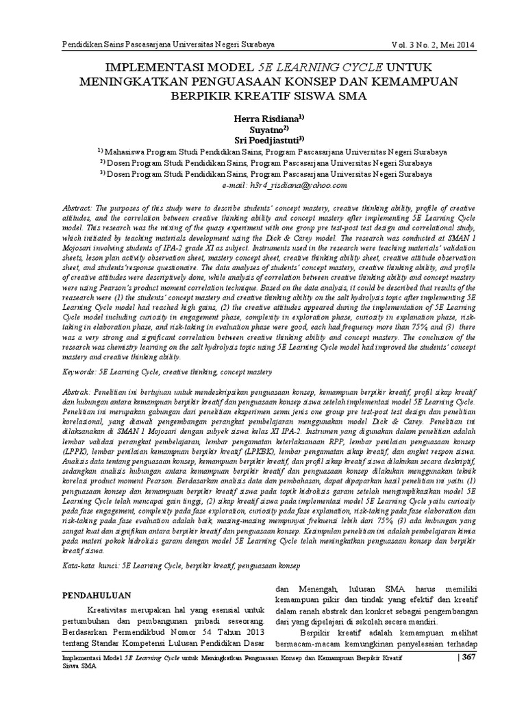 Implementasi Model 5E Learning Cycle Untuk Meningkatkan Penguasaan Konsep Dan Kemampuan Berpikir ...