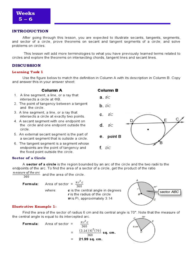 Math 10 Module - Q2, WK 5 - 6 | PDF | Area | Circle