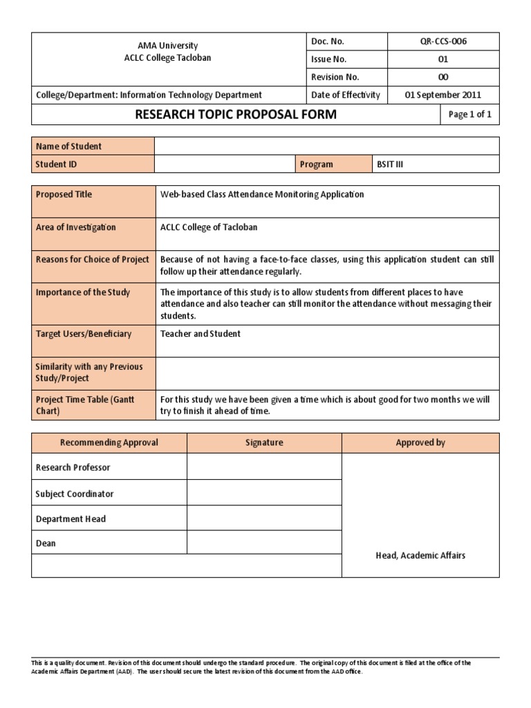 Research Topic Proposal Form | PDF | Information Technology | Communication