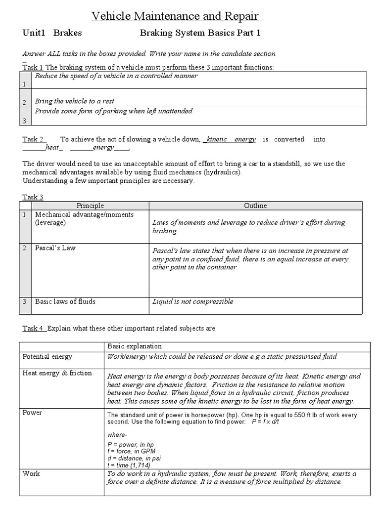 Basic Brake Operation Principles Teacher | PDF | Friction | Brake