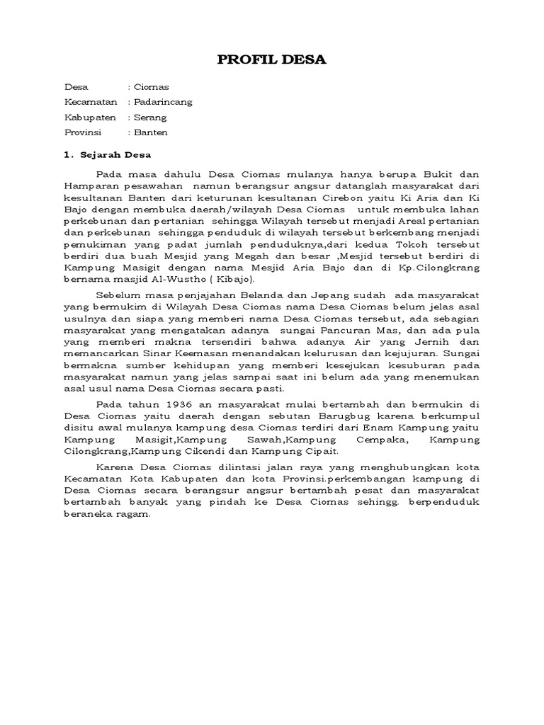 Profil Desa Ciomas | PDF