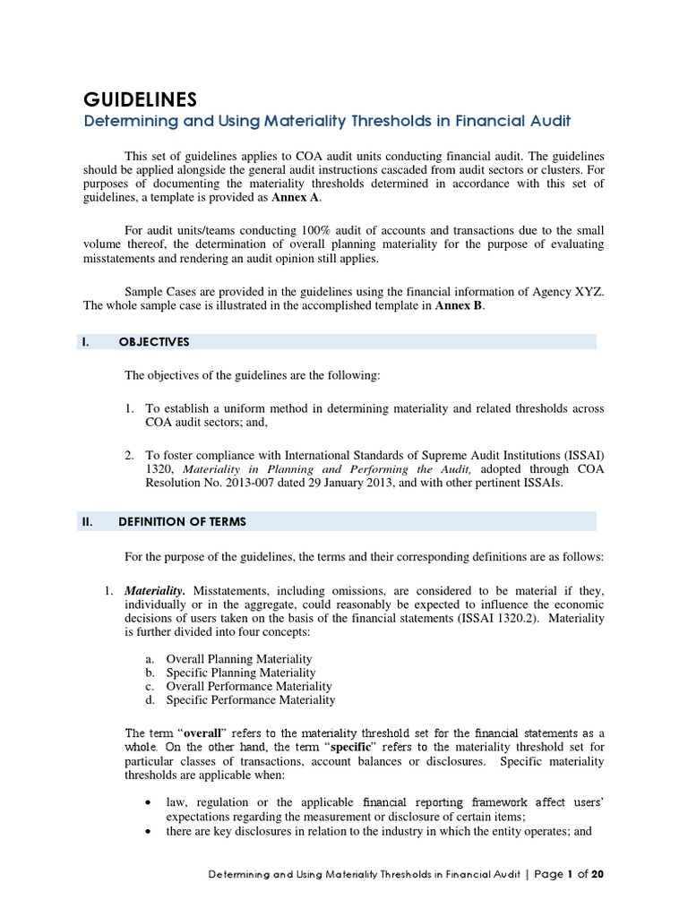 Materiality Thresholds in Financial Audit | PDF | Financial Audit ...