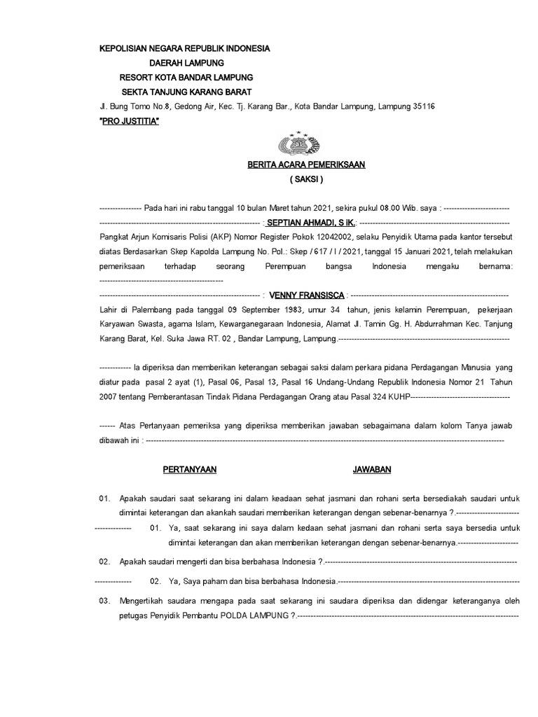 Bap Saksi (Venny Fransisca) | PDF