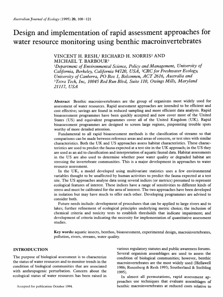 Design and Implementation of Rapid Assessment Approaches For Water Resource Monitoring Using ...
