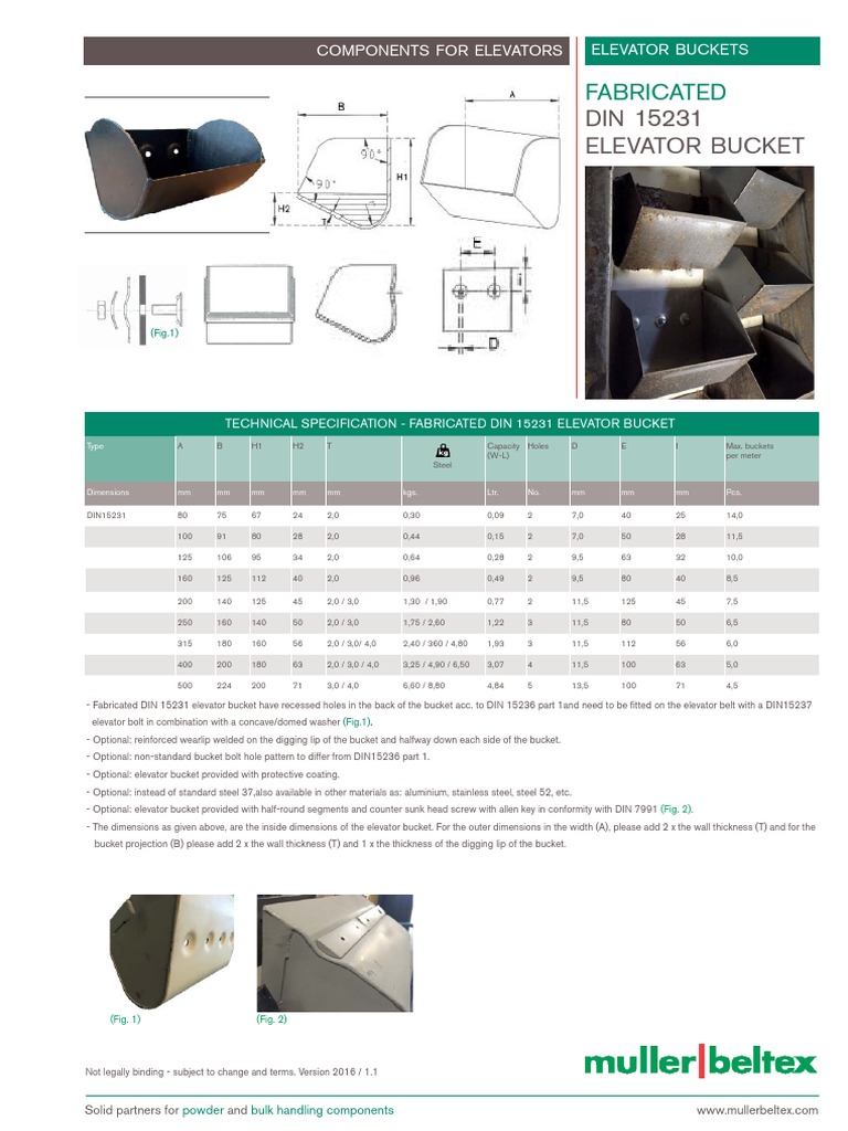 DIN 15231 & 15232 Elevator Bucket Specs | PDF | Washer (Hardware) | Screw