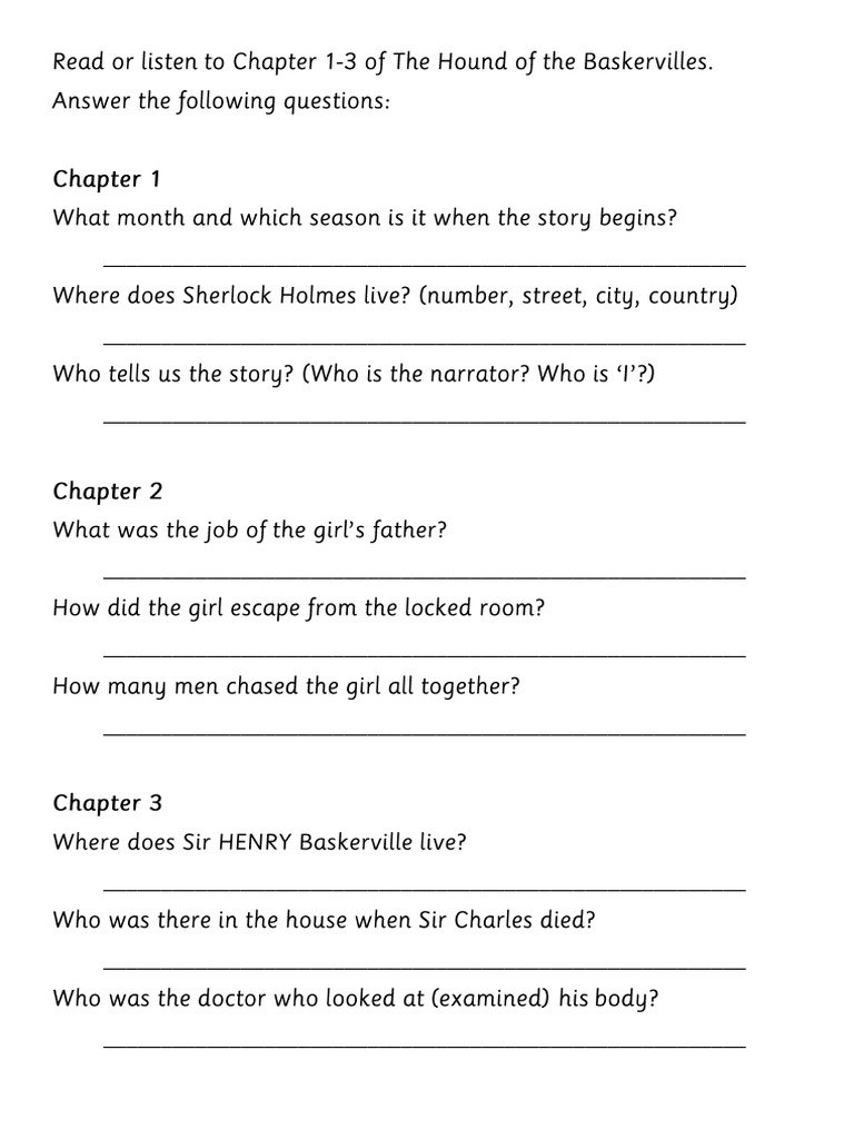 The Hound of The Baskervilles - Chapter 1-3 Questions | PDF