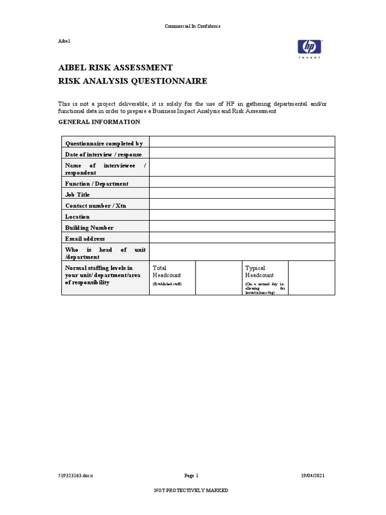 Aibel Risk Assessment Risk Analysis Questionnaire | PDF | Risk ...