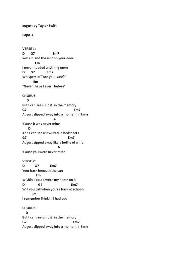 Salt Air, and the Rust on Your Door: A Musical Analysis of Taylor Swift ...