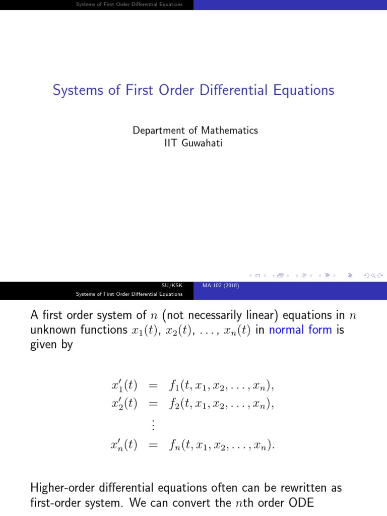 Systems of First Order Differential Equations: Department of ...