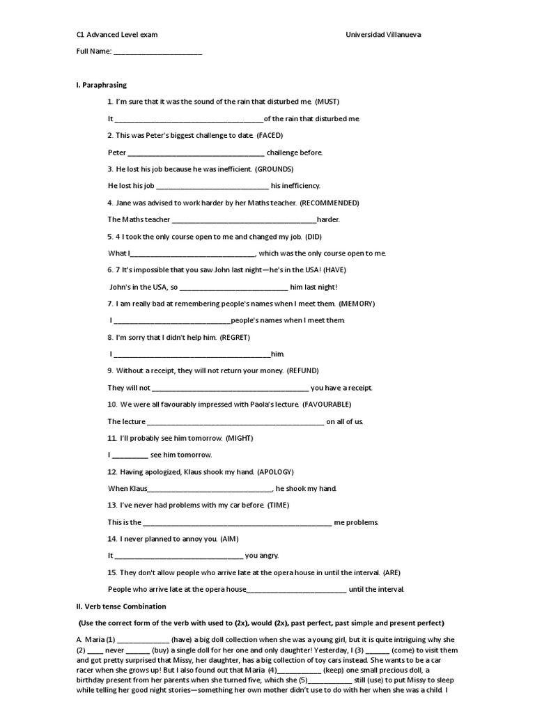 C1 Level Exam | Grammar