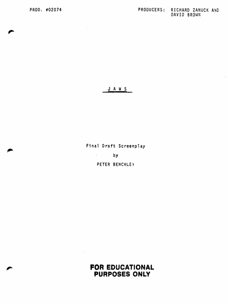 JAWS (1975) Peter Benchley (Final) Screenplay | PDF