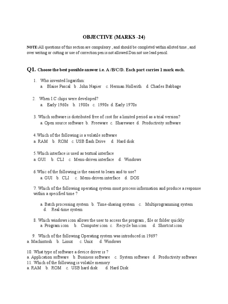 Computer Science Exam Questions Guide | PDF | Operating System ...