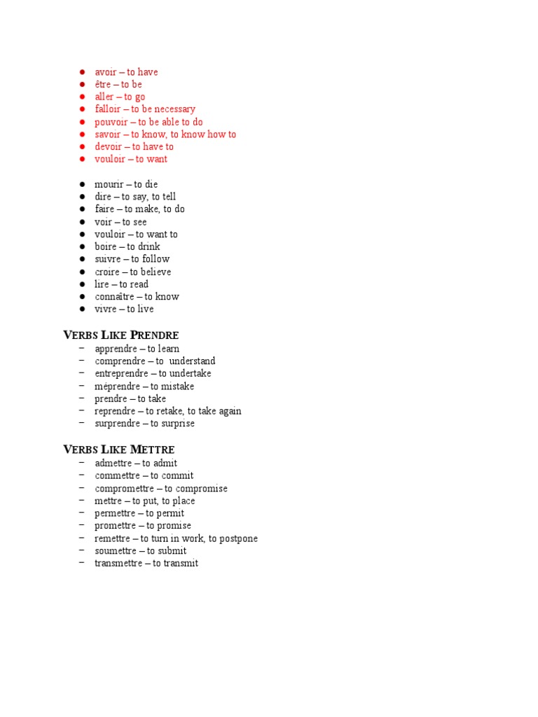 Comprehensive List of French Verbs Organized by Stem and Meaning | PDF ...