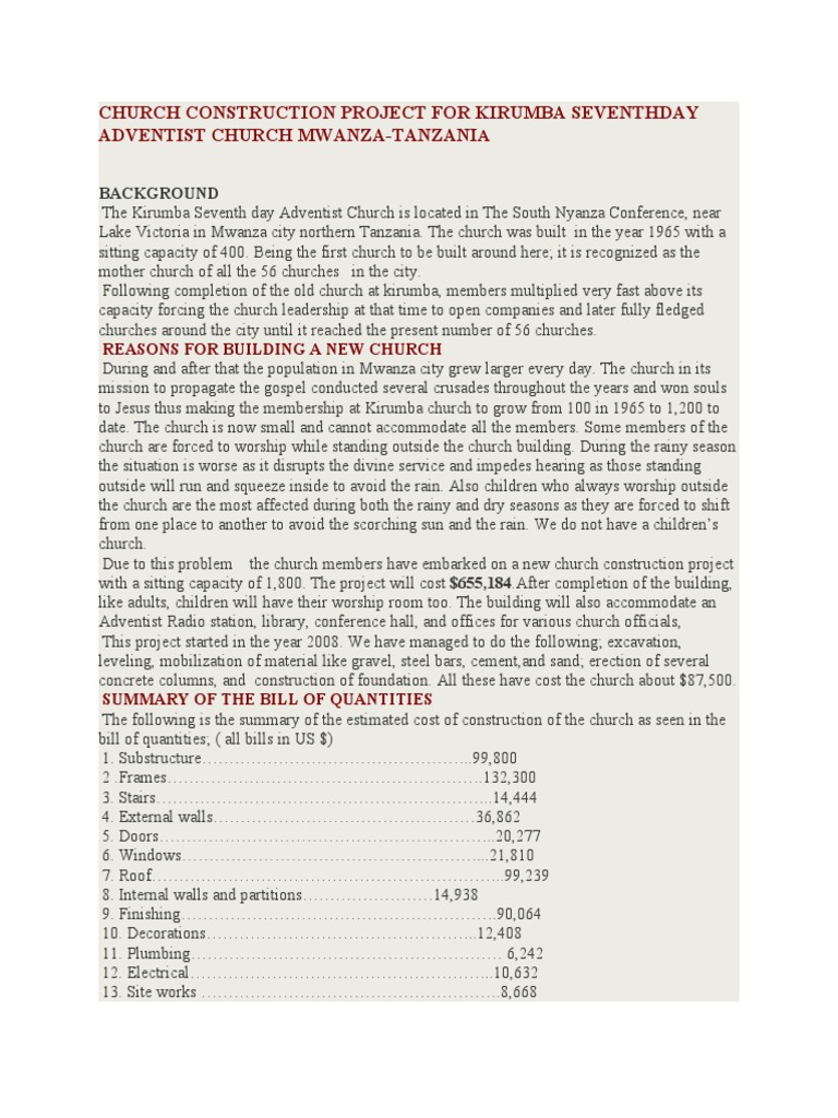 CHURCHurch CONSTRUCTION PROJECT Proposal | PDF | Great Commission | Prayer