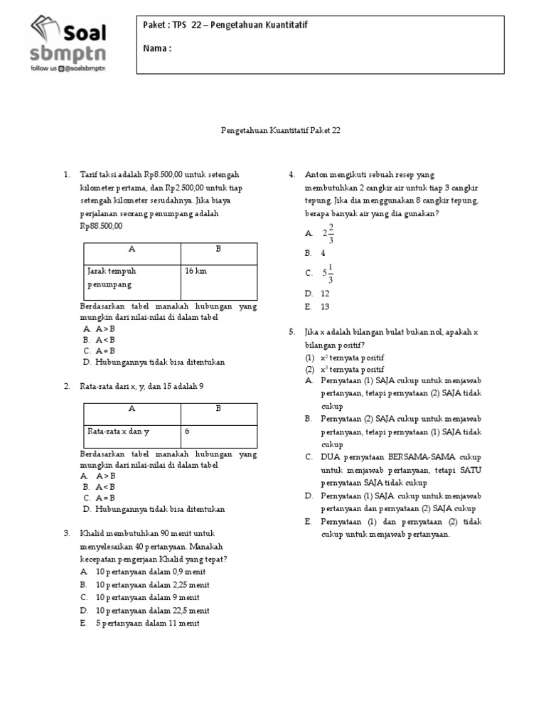 Pengetahuan Kuantitatif Paket 22 | PDF