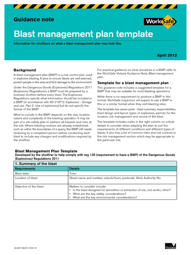 Blast Management Plan Template: Guidance Note | PDF | Dangerous Goods ...