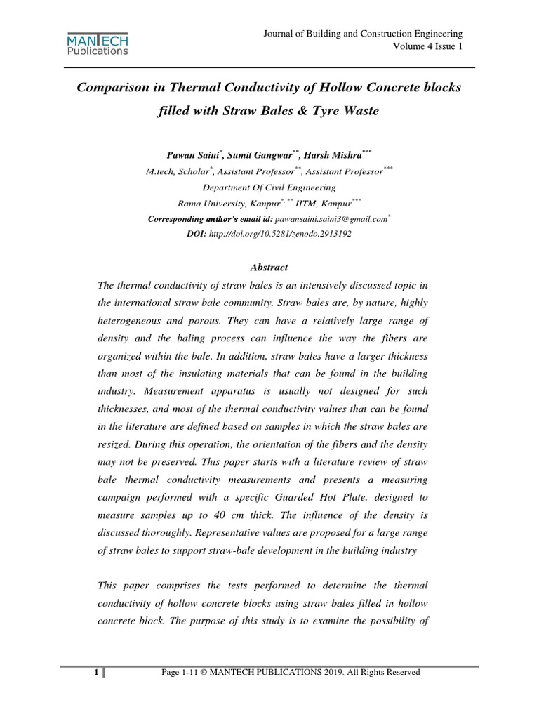 Comparison in Thermal Conductivity of Hollow Concrete Blocks Filled ...