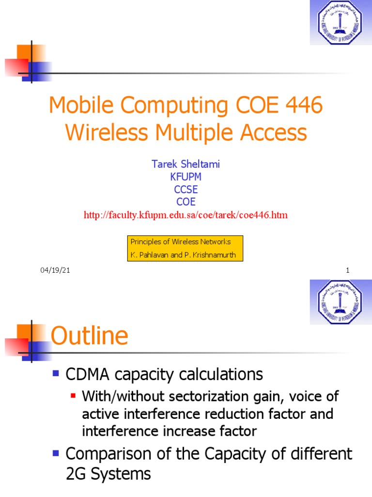Mobile Computing COE 446 Wireless Multiple Access: Tarek Sheltami Kfupm Ccse COE | PDF ...