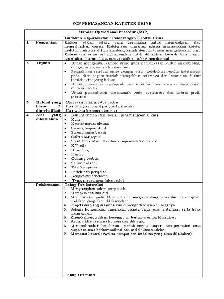 Sop Pemasangan Kateter Urin & Kolostomi | PDF | Sains & Matematika