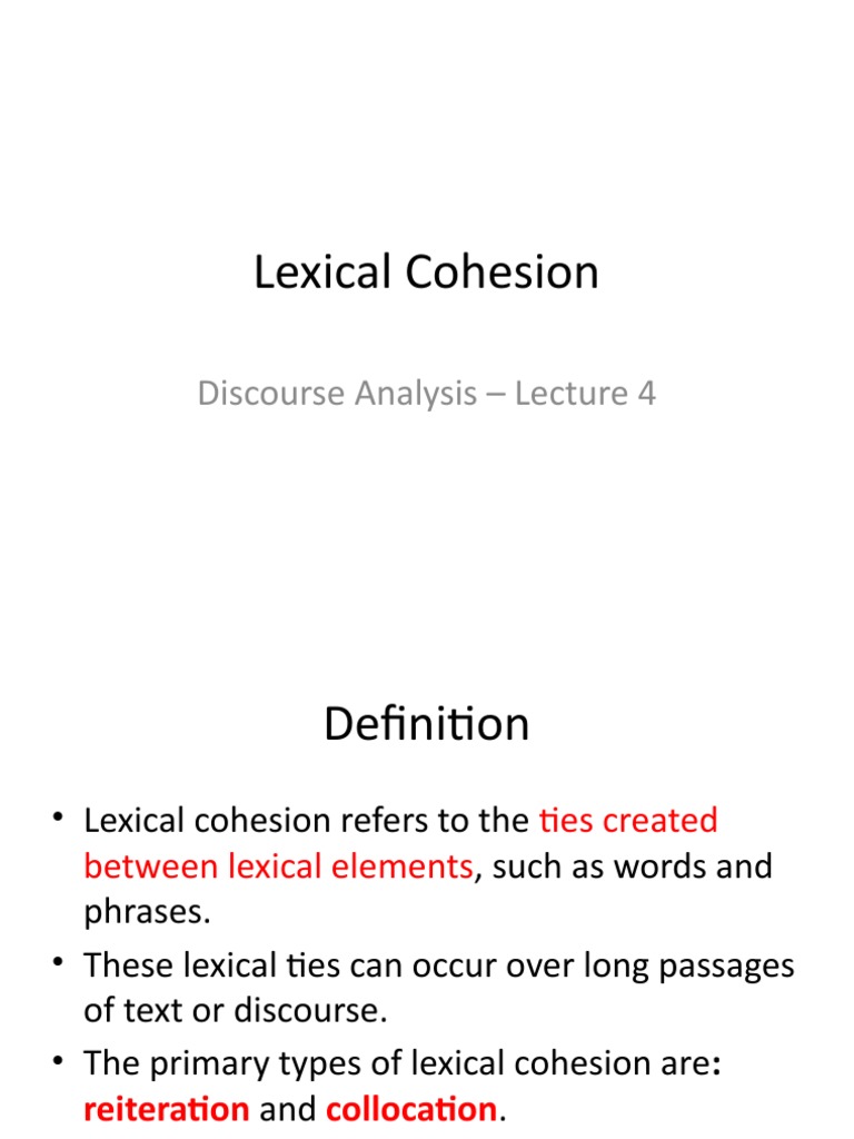 Lexical Cohesion Discourse Analysis Lecture 4 Pdf Hierarchy