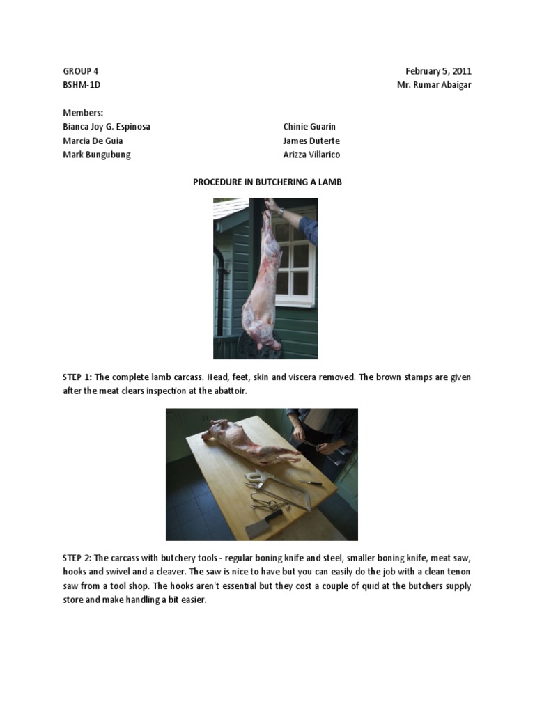 Procedure in Butchering Lamb | PDF | Lamb And Mutton | Roasting