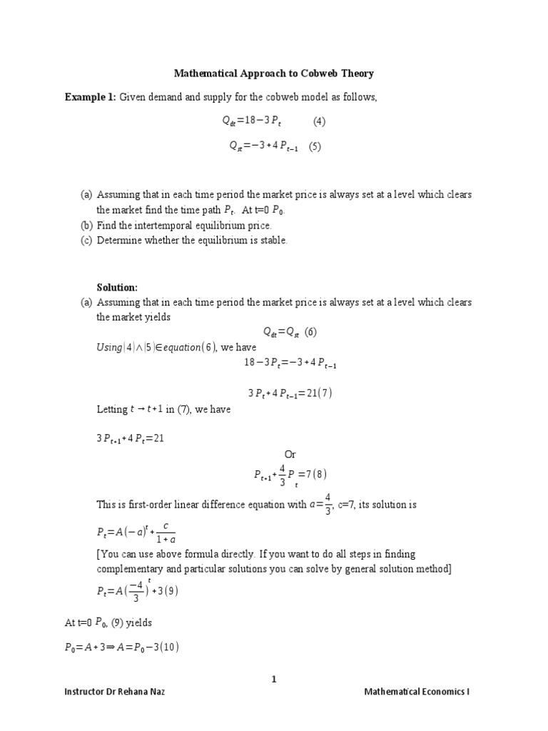 Cobweb Model: Equilibrium Analysis | PDF | Economic Equilibrium ...
