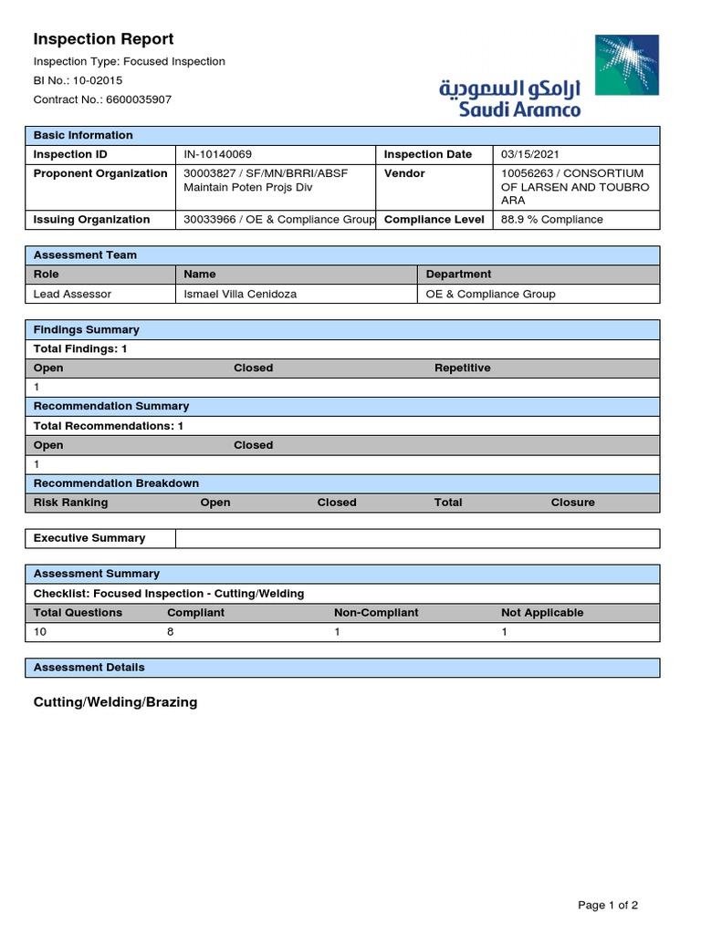 Aramco NCR Format | PDF