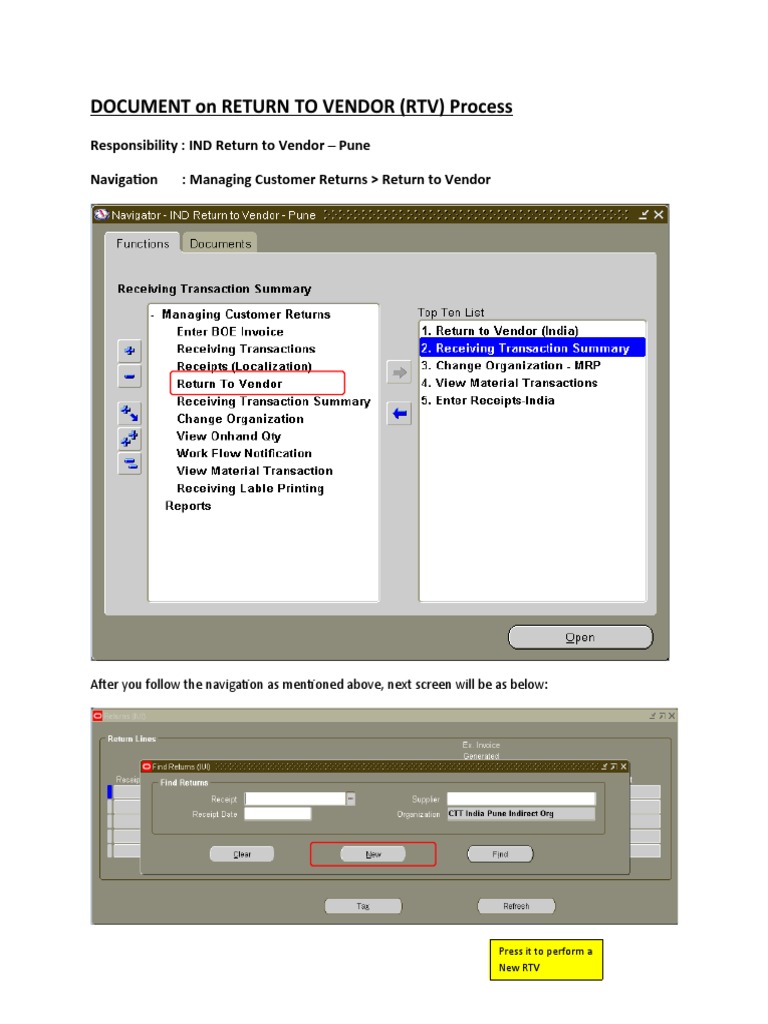 Document On Return To Vendor (RTV) Process | PDF | Invoice | Receipt