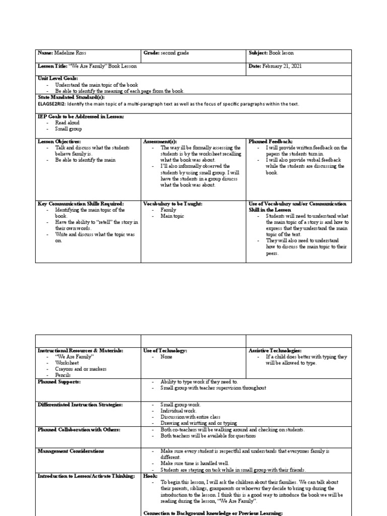 We Are Family Lesson Plan | PDF | Education Theory | Behavior Modification