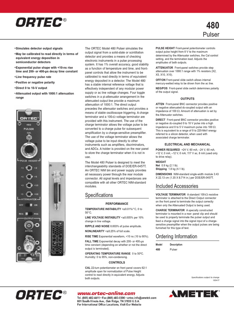 ORTEC - Model 480 Pulser | PDF | Detector (Radio) | Amplifier